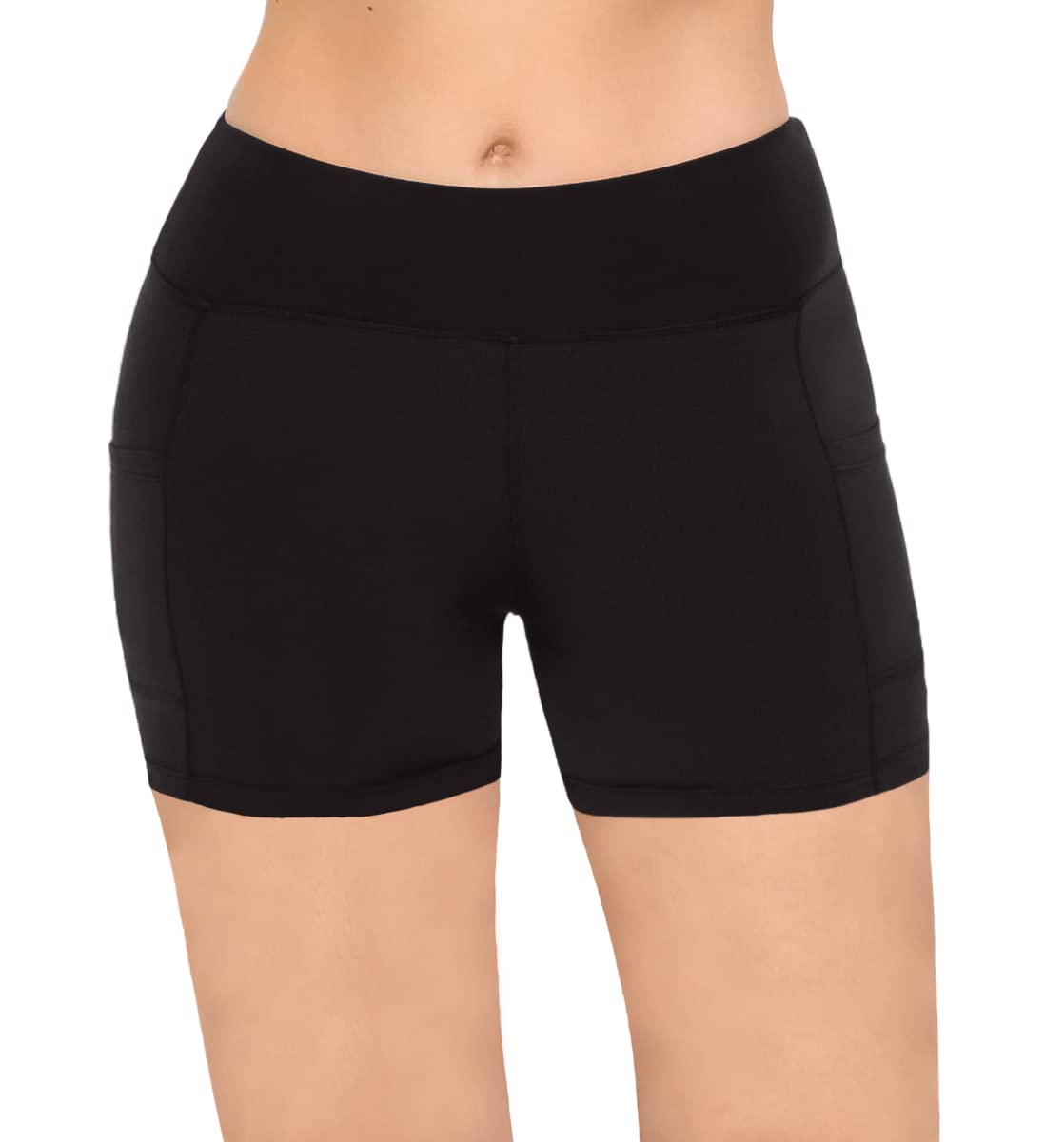 SATINA Womens Biker Yoga Shorts - High Waist with Pockets for Regular & Plus Size Women, 8-Inch, Black, Large