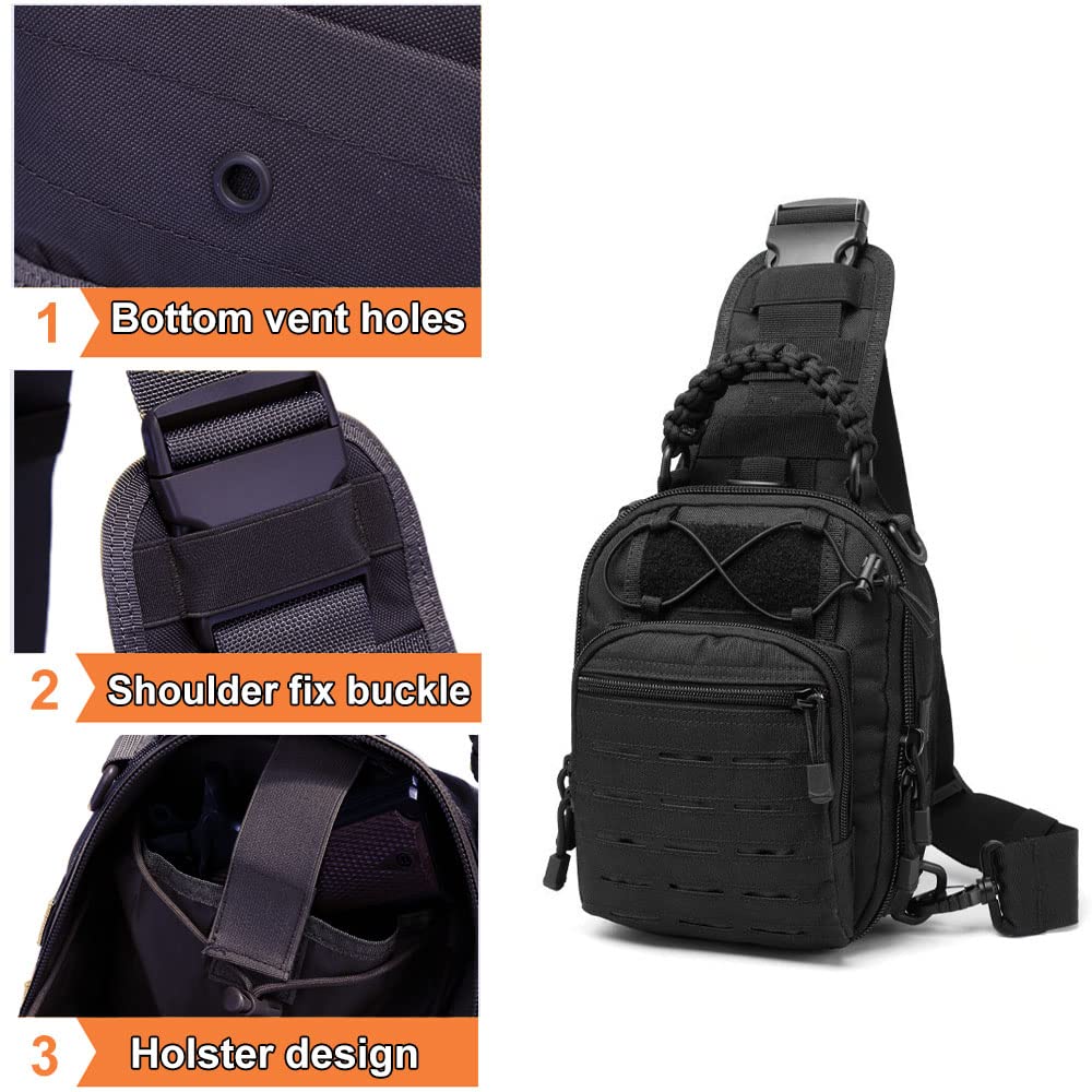 Tactical Shoulder Bag for Men, Military EDC Sling Bag with Molle Systerm for Cycling Hiking Camping Metal Detecting (Black)
