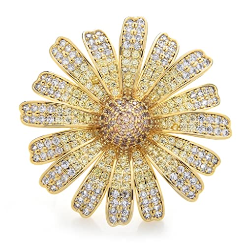 TJLSS Daisy Flower Brooches Women Cubic Zircon Flower Weddings Office Brooch Pins (Color : A, Size