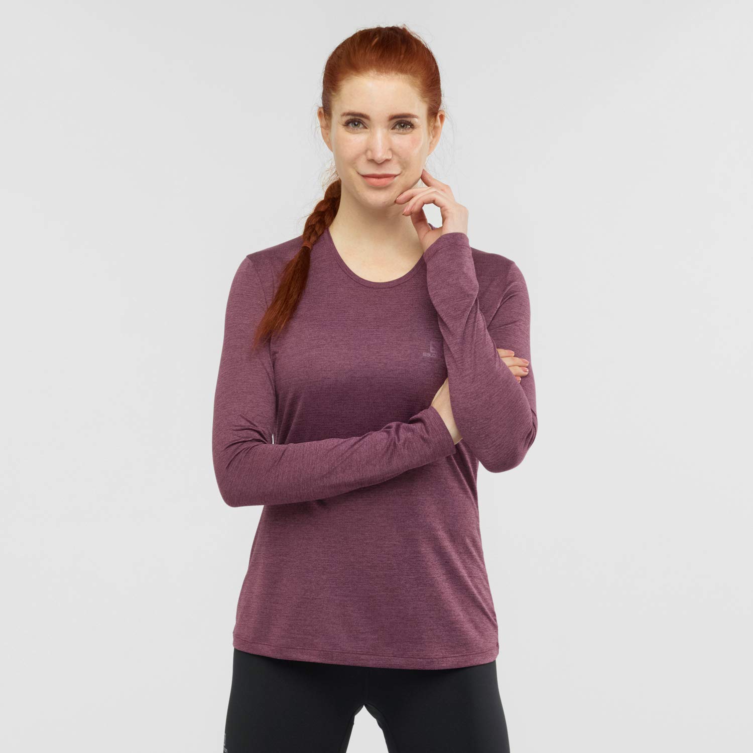 Salomon Women's Standard Agile Long Sleeve Running Tee, Mauve Wine/Winetasting/Heather, X-Large