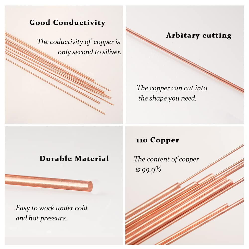 Tynulox 5Pcs 15 Gauge Pure Electrode Copper Round Rod 1.5mm Dia 10" Length Bare Copper Cu Metal Rod for Metal Craft Hobbies