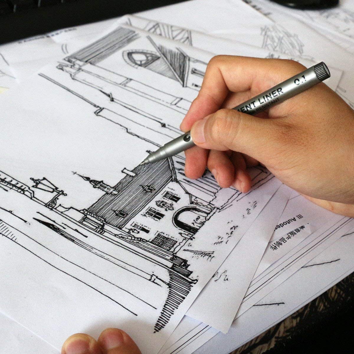 Precision Micro-Line Pens, Set of 9 Black Micro-Pen Fineliner Ink Pens, Waterproof Archival ink, Multiliner, Sketching, Anime, Artist Illustration, Technical Drawing, Office Documents