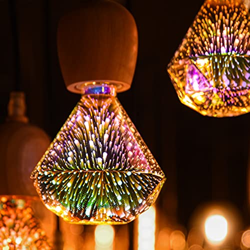 Porseme 3D Fireworks Decorative Light Bulb, E26 Base, 4W, AC100-240V, Glass Bulbs with Soft Warm Light, Shiny Decor for Home, Bedroom, Party (Included 1-Pack Diamond Bulbs)