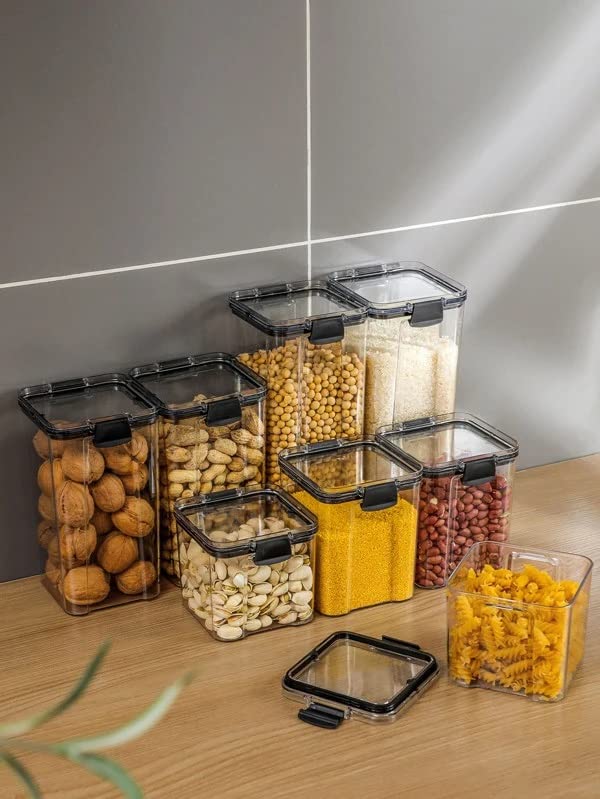 TfSH 1 Set of 4 (S, M, L, XL size) Clear Food Storage Box, Food Storage Container With Lid, Clear Plastic Kitchen And Pantry Organization Container