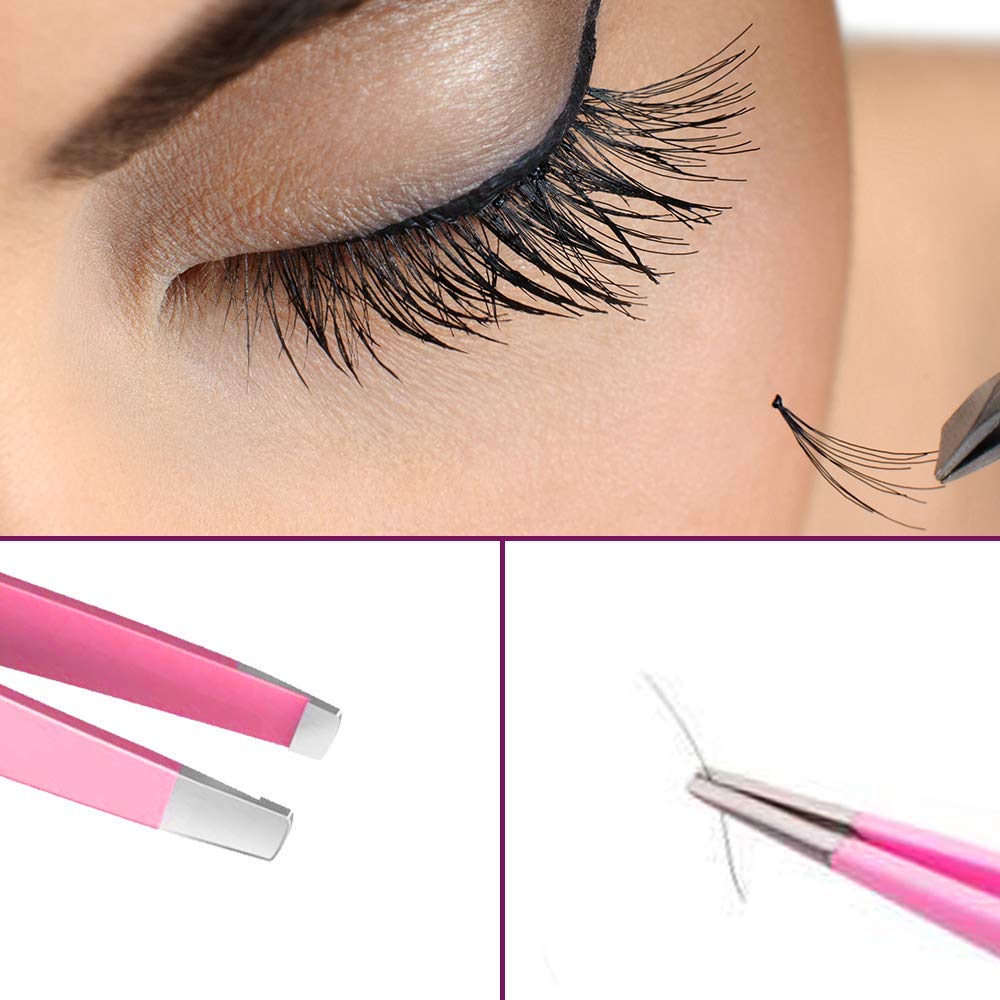 Precision Tweezers for Women - Professional Stainless Steel Tweezer Straight Pointed, Best Slant Tip Tweezers for Eyebrows and Splinter Removal.(2 Pack)