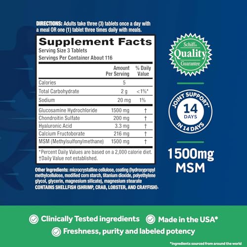 Move Free Advanced Plus MSM Coated Tablets, Joint Health Supplement with Glucosamine and Chondroitin, 120 Count, Pack of 2