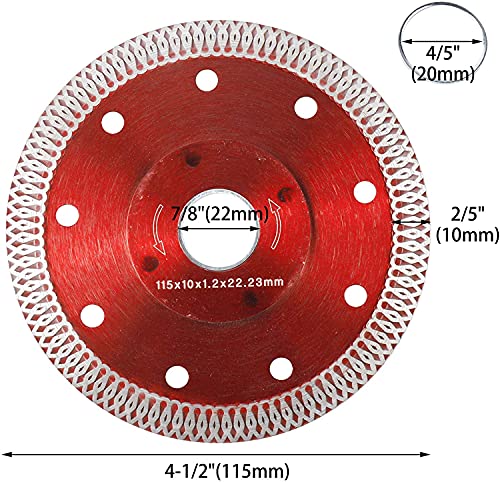 Tysun 5 Pcs 4.5 inch Diamond Saw Blade Tile Blades Cutting Disc Wheel for Cutting Porcelain Tiles Granite Marble Ceramics