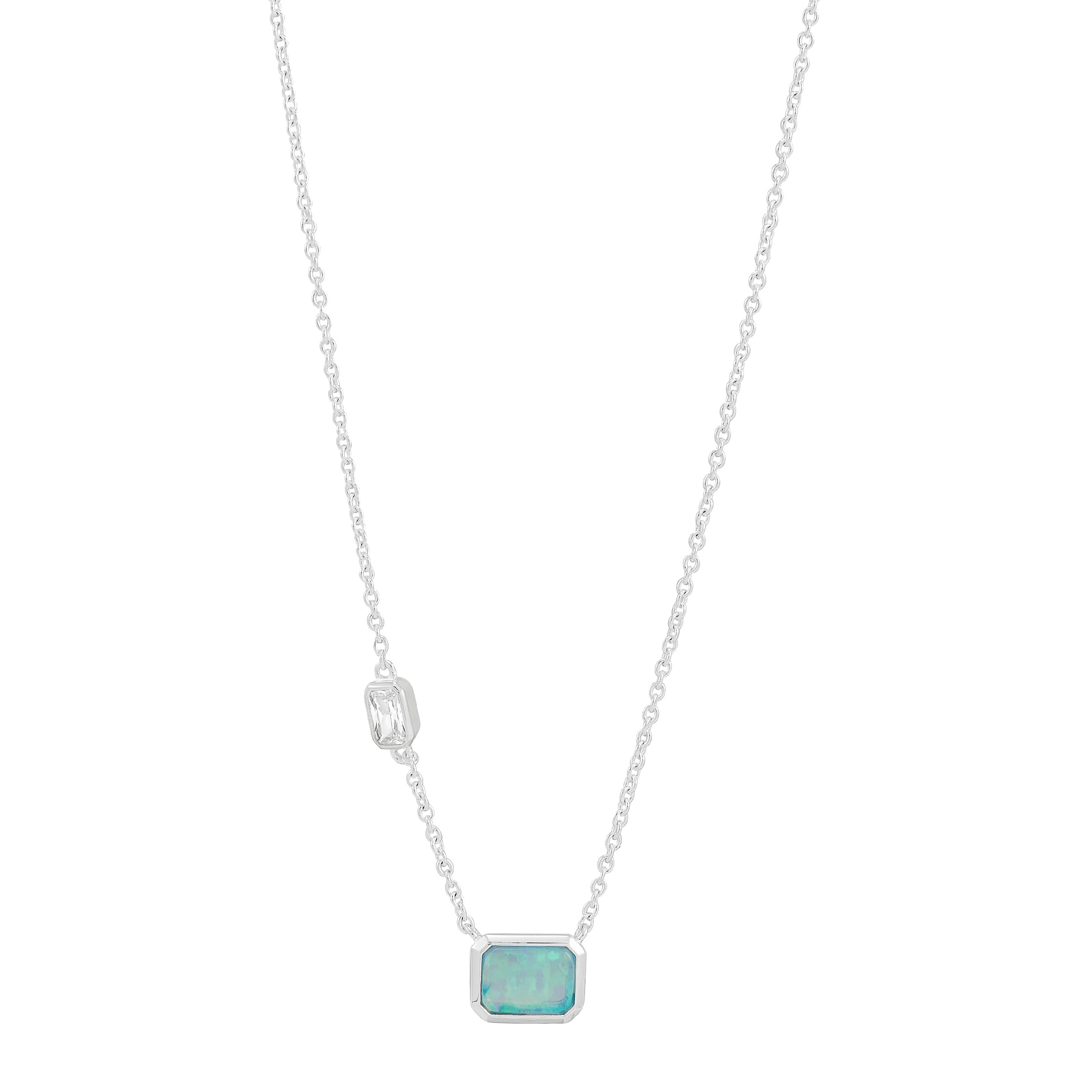 Silpada 'Intergalactic' Lab-Created Opal and Cubic Zirconia Necklace in Sterling Silver, 18" + 2"