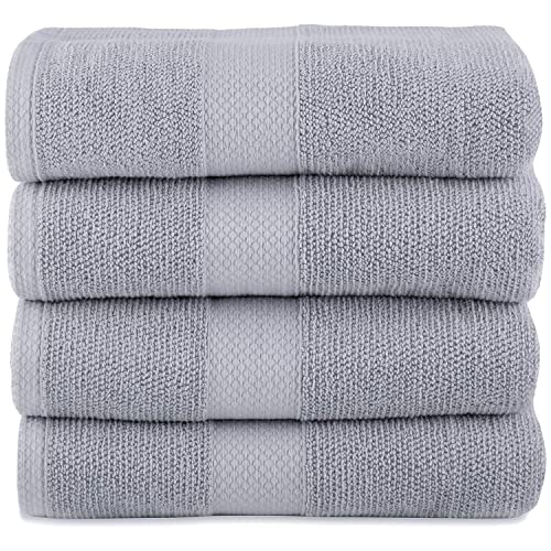 MAURA Premium Bath Towels 100% Cotton 27x54 Ultra Absorbent Quick Dry 4 Pack Soft Terry Bath Towels Set for Bathroom, Hotel and Spa Quality, Cool Grey