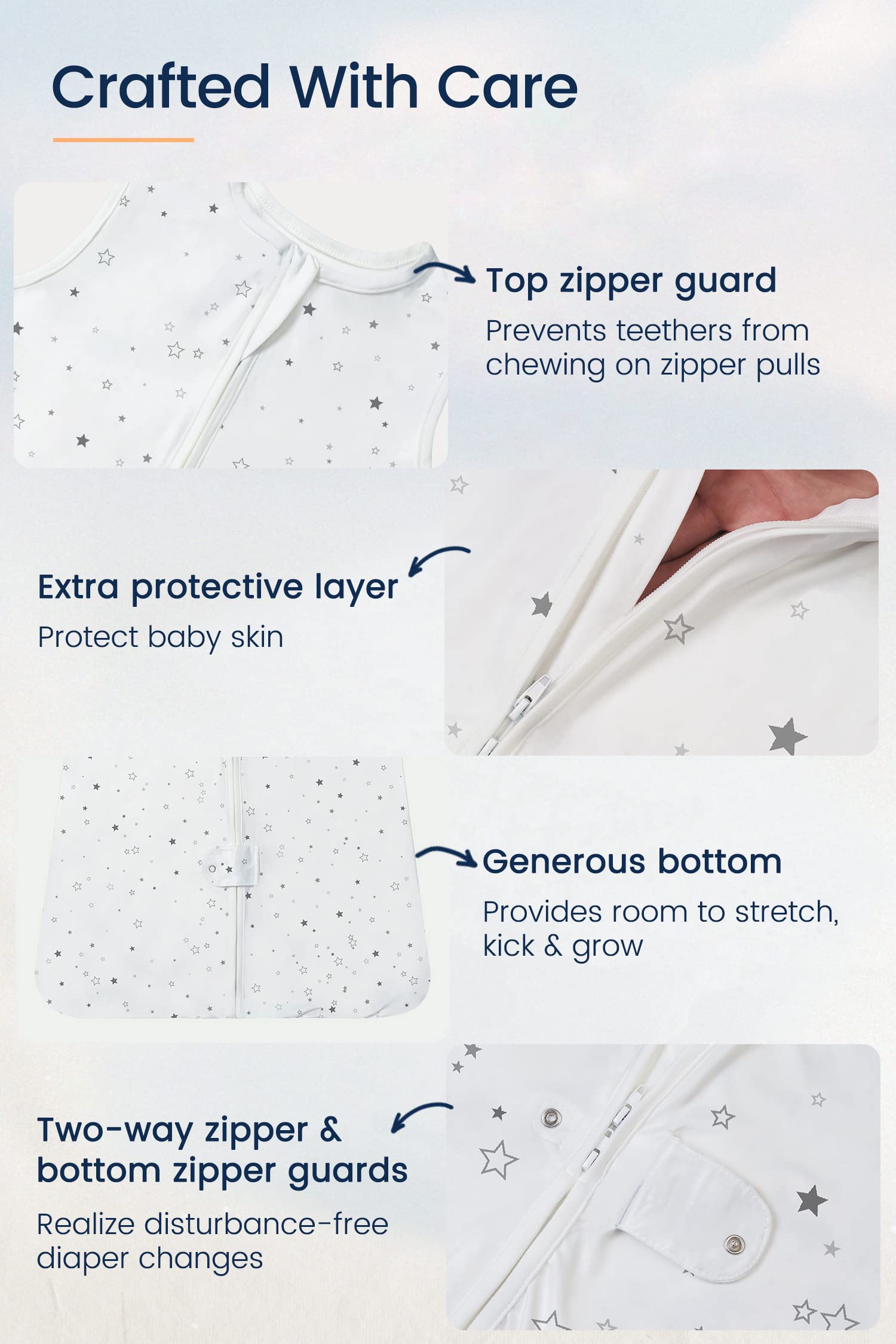 TotAha Light Baby Sleep Sack, Stretchy Sleepsack, Silky Comfort, Buttery Soft, Swaddle Transition Sleeping Bag, 2-Way Safe Zippers, Baby Wearable Blanket for 0-3-6-12-18-24 Months 0.5 TOG