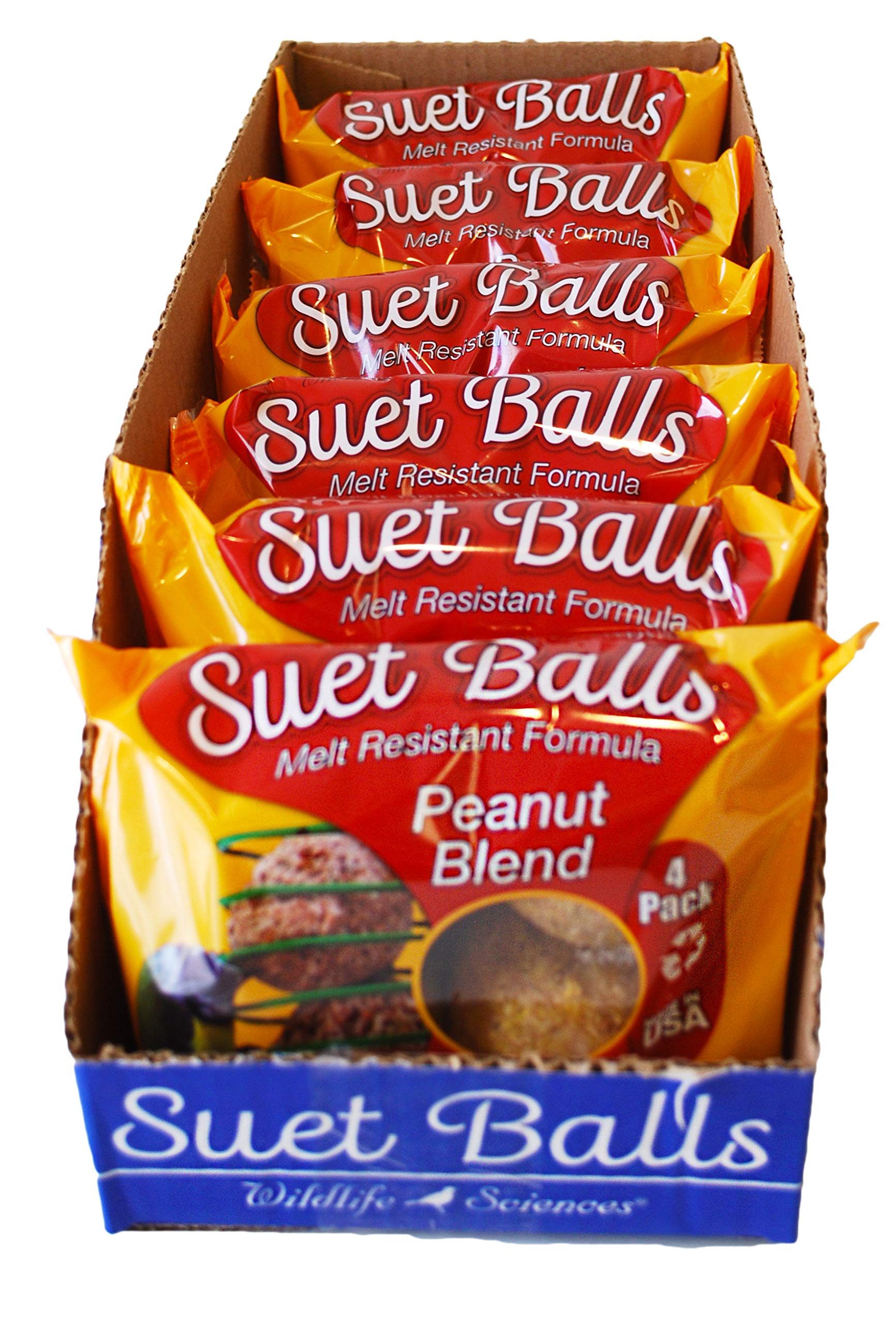 Wildlife Sciences Suet Balls 24 Pack, 6 Individually Wrapped Packs of 4 Bird Suet Balls (Peanut Blend)