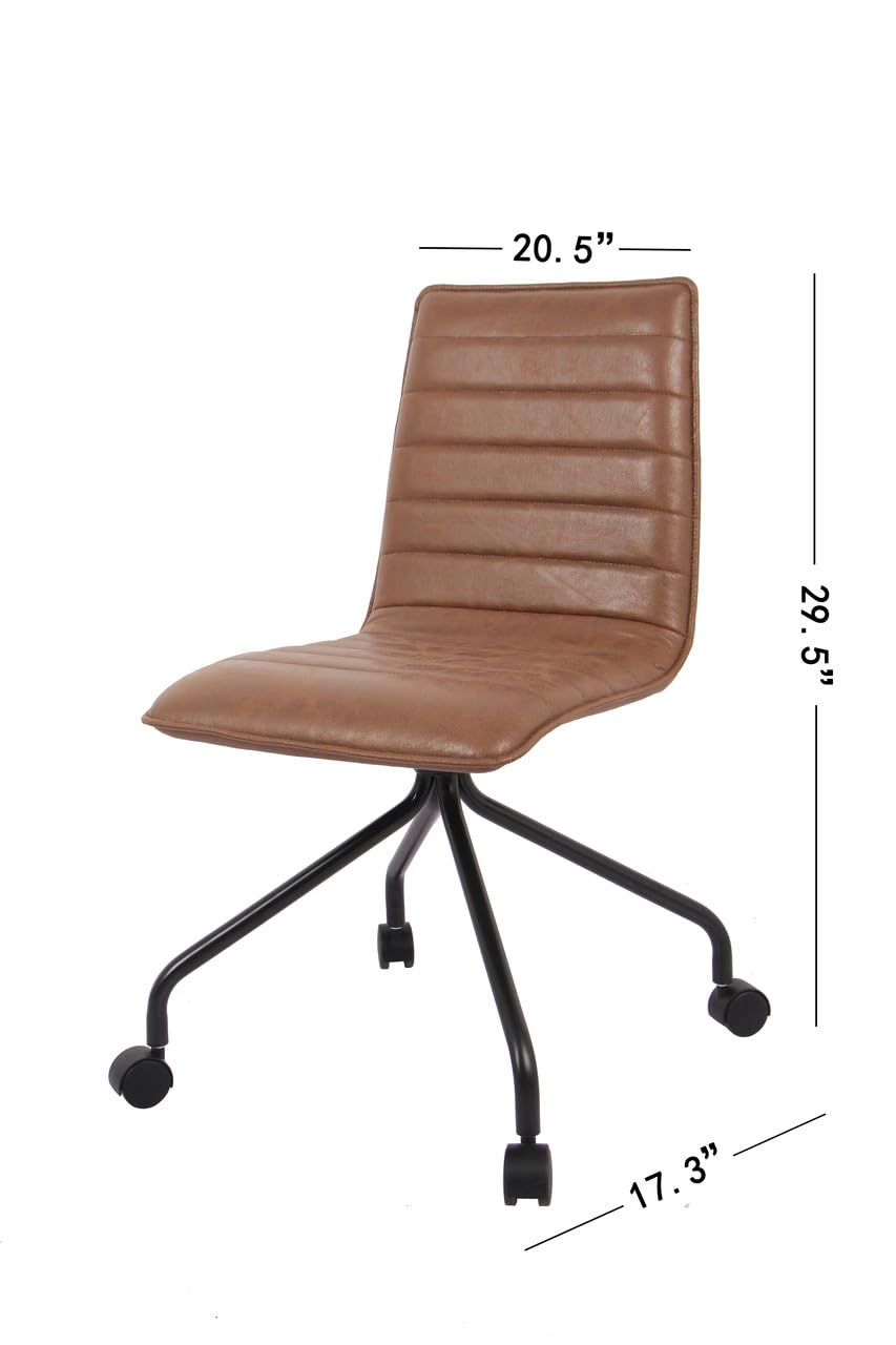 Modern Rolling Office Chair with Channeling, Low Back PU Leather Ribbed Armless Office Chair, Ergonomic Swivel Computer Task Chair with Wheels for Office, Home
