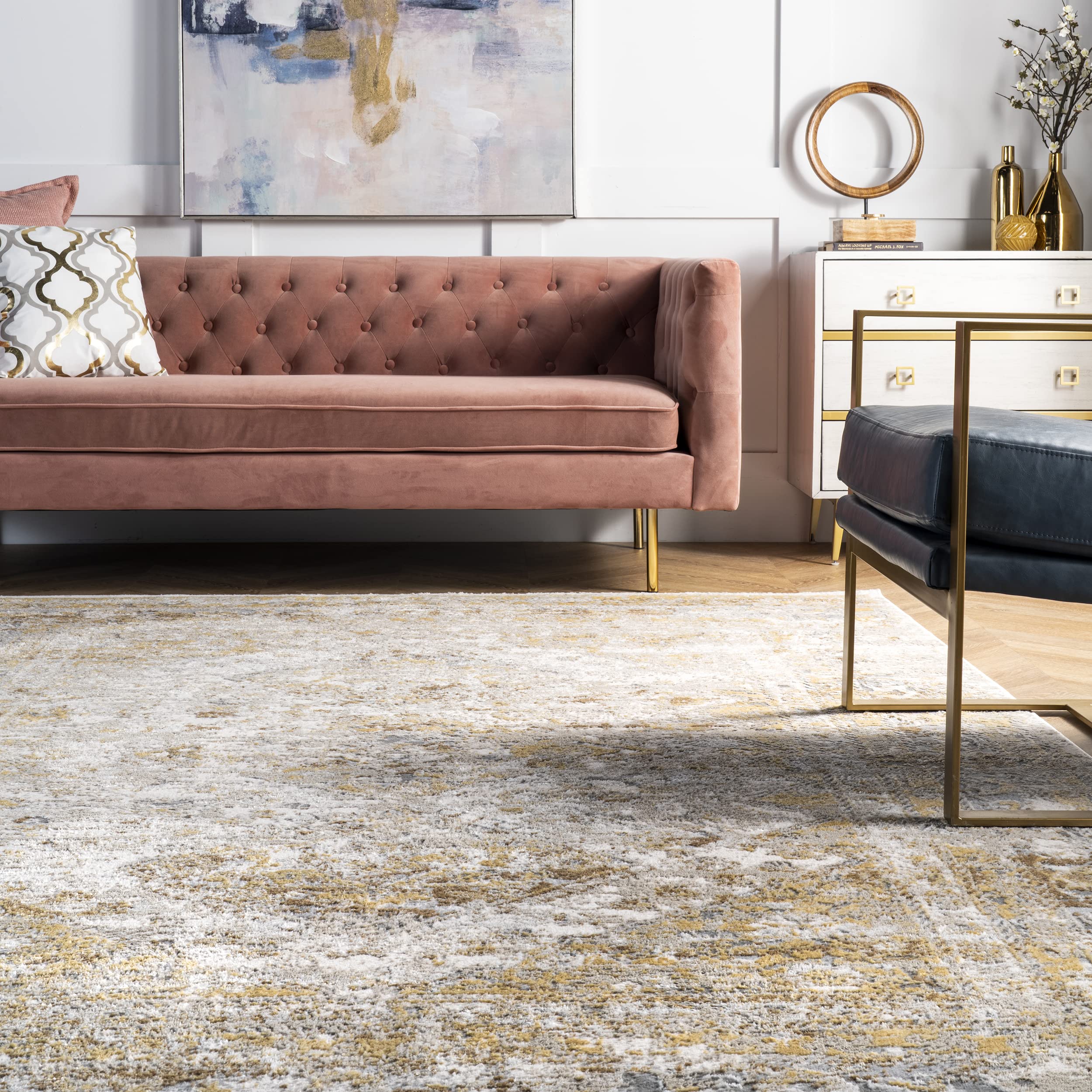nuLOOM Madisson Vintage Faded Medallion Area Rug, 5x8, Gold
