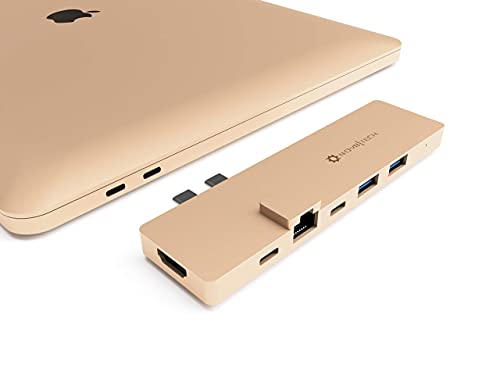 NOV8Tech USB C Hub Adapter for MacBook Air M1 Gold 2022/2021-2018, Mac Air USB Thunderbolt 3 Multiport Adapters with 4K HDMI, Gigabit Ethernet, TB3 100W PD, SD 4.0 UHS-II & MicroSD Reader, 2X USB 3.0