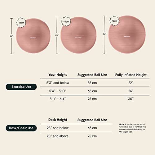 Retrospec Luna Exercise Ball - 55, 65, or 75cm Yoga Ball for Workouts, Stability, Pregnancy - Swish Balance Ball w/Pump for Office & Home Gym