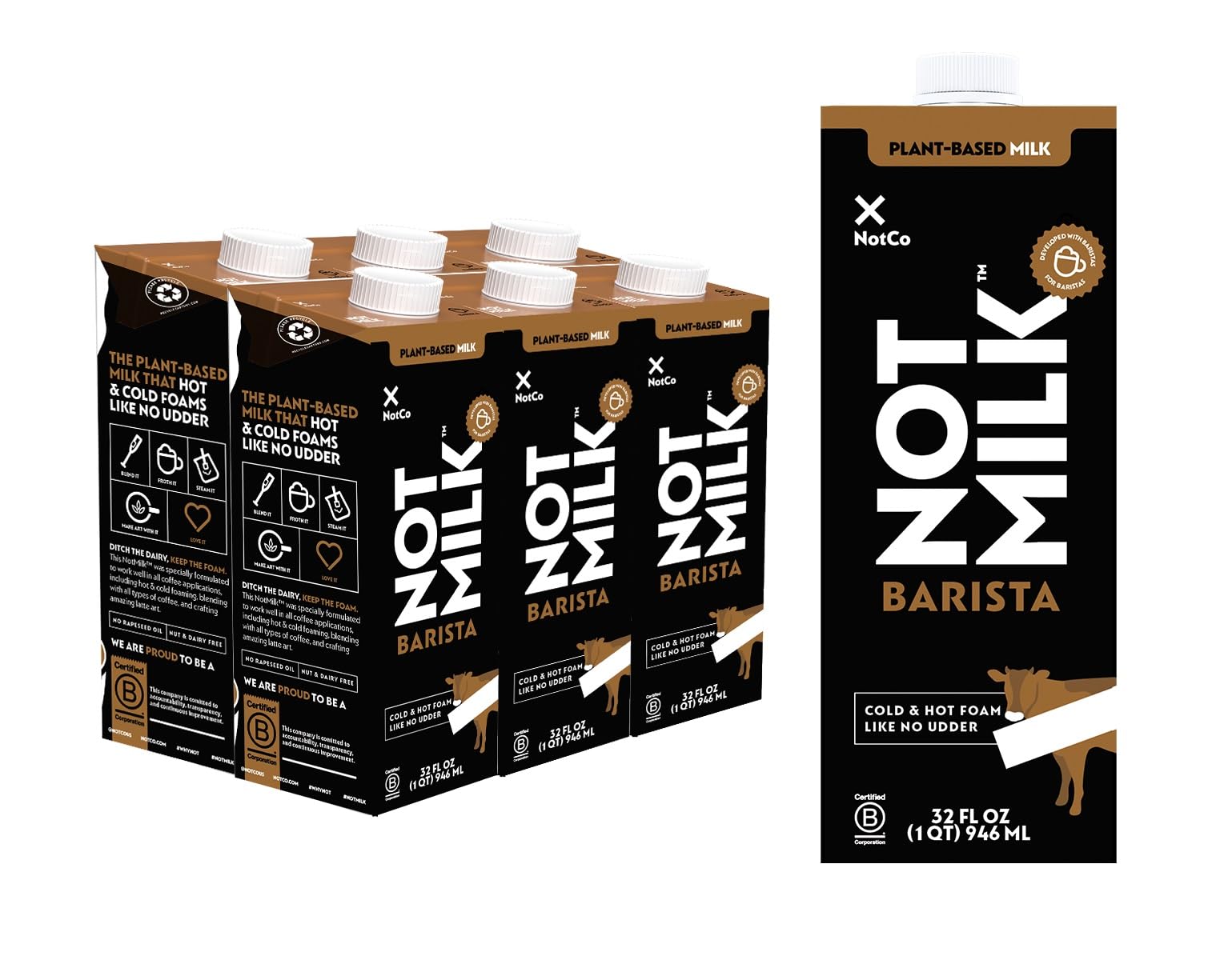 NotMilk Barista Plant-Based Milk, Shelf-Stable, Lactose-free, Vegan, Non-GMO 32 FL Oz, 6-PACK