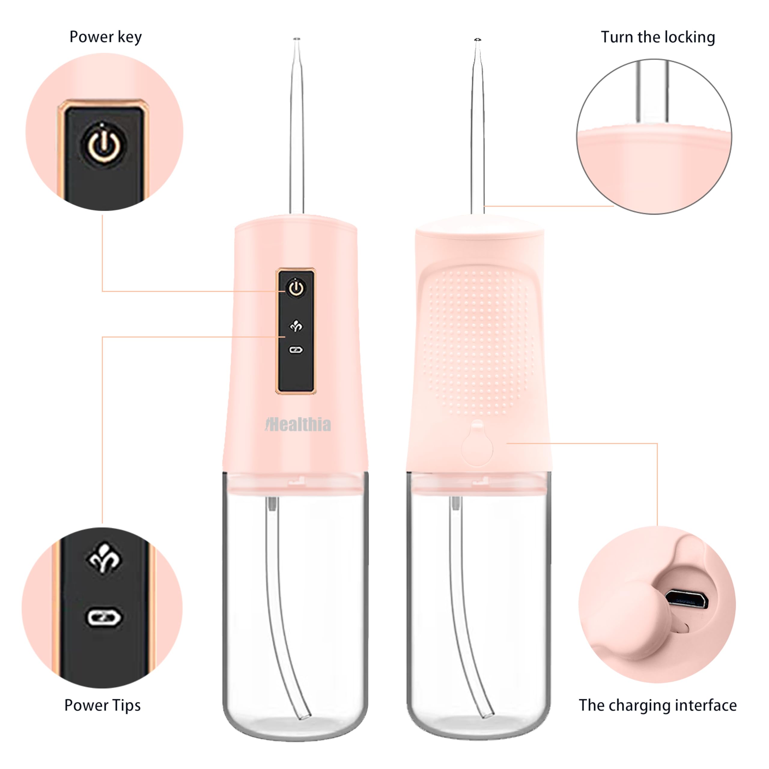 Water Flosser Teeth Oral Irrigator,Rechargeable Waterproof,Portable Cordless,Water flossers, 3 Modes 4 Nozzles, for Home&Travel(Light Red)