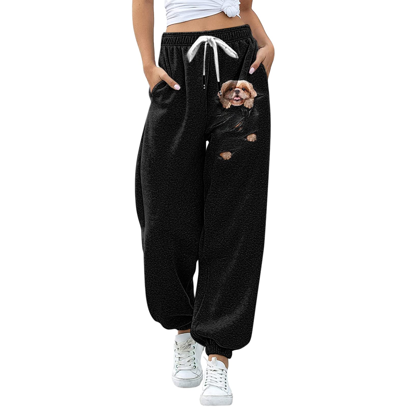 Womens Joggers, Womens Plus Size Pants Pull On Womens Casual Elastic Waist Solid Comfy Jogging Jogger Pants with Pockets