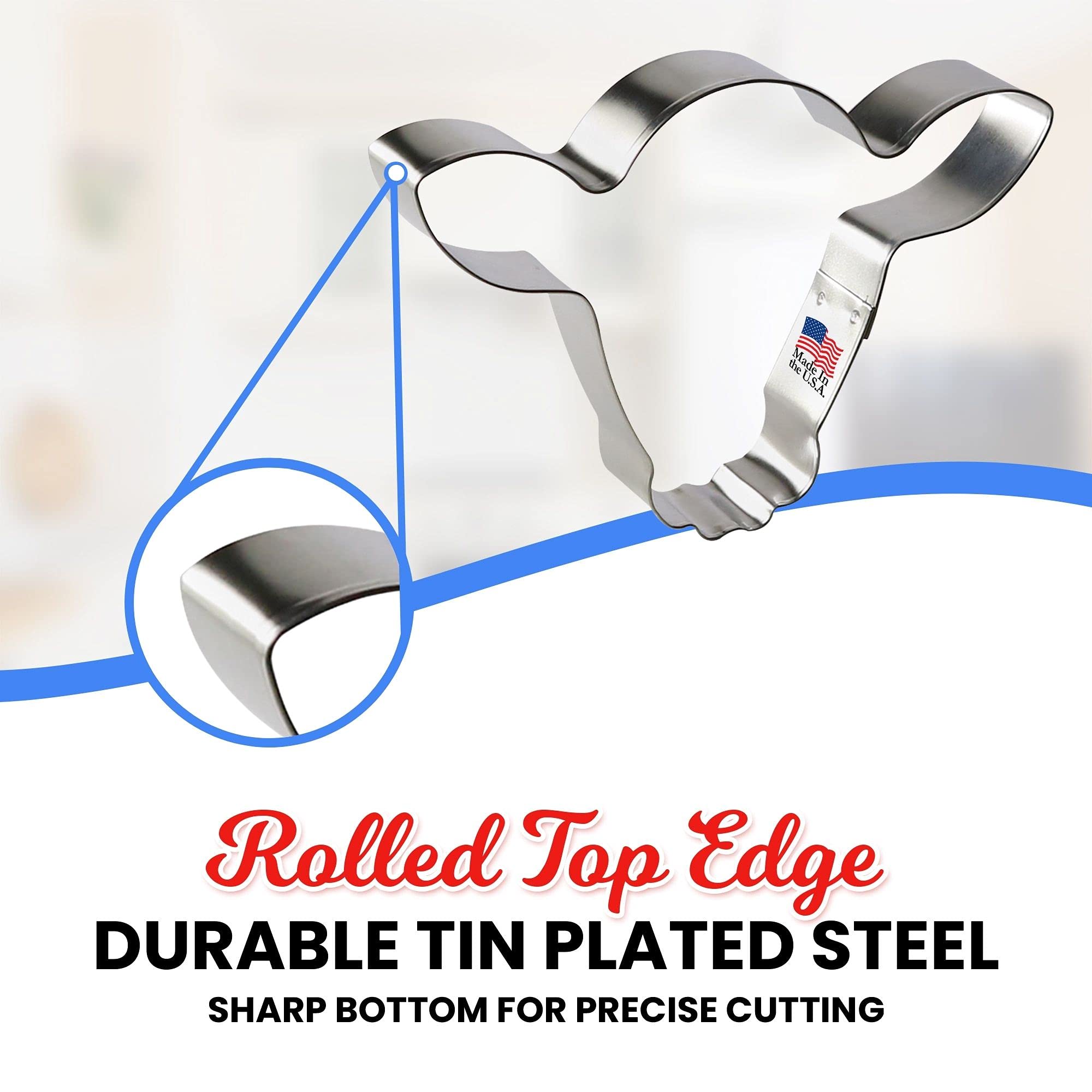 Steer Head Cookie Cutter β Made in the USA β Foose Cookie Cutters Tin Plated Steel β Steer Head Cookie Mold (5.25 Inch)