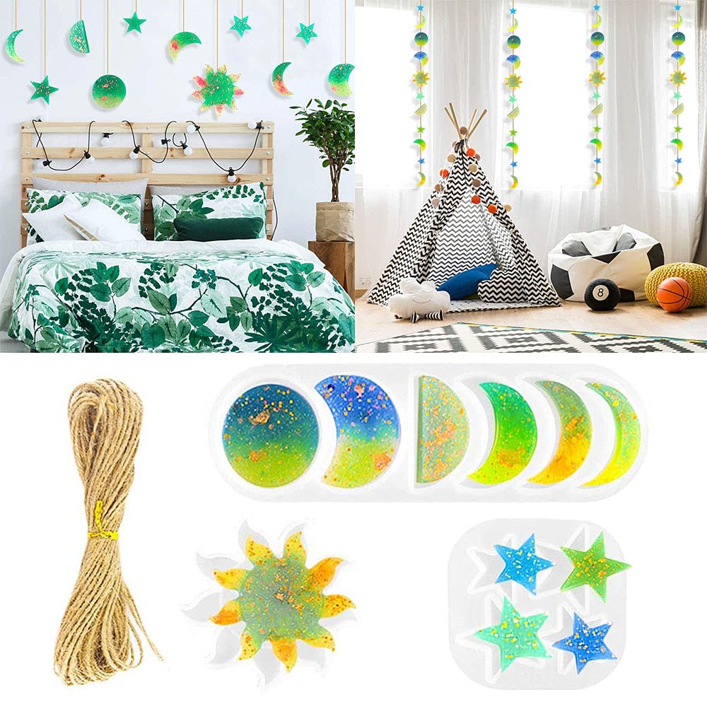 Sun Moon Stars Resin Molds, 89 pcs Silicone Epoxy Casting Molds,Moon Phase Resin Mold for Wall Hanging,Home Decor, Cake Decorations, DIY Resin Crafts