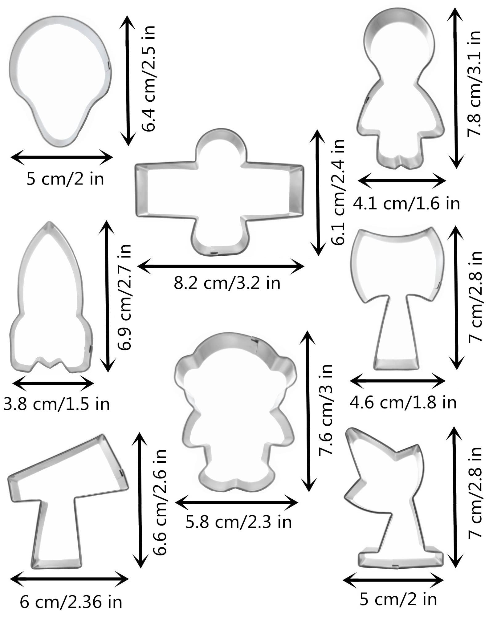 Space Alien Series Cookie Cutter Set of 8 pcs, Stainless Steel UFO Fondant Cutters Set Pastry Biscuit Baking Clay DIY Molds for Kids
