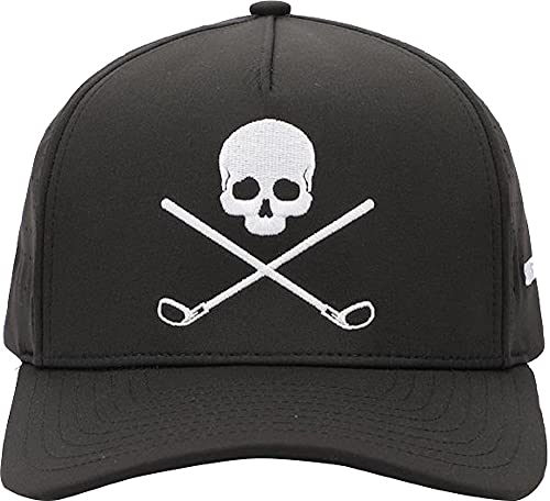 SHANKITGOLF Skull & Crossbones Golf Hat - Adjustable, Breathable, Snapback Trucker Hat - Funny Skull Cap, Perfect for Golfing, Hiking, Fishing, Running & Outdoor Activities (Black)