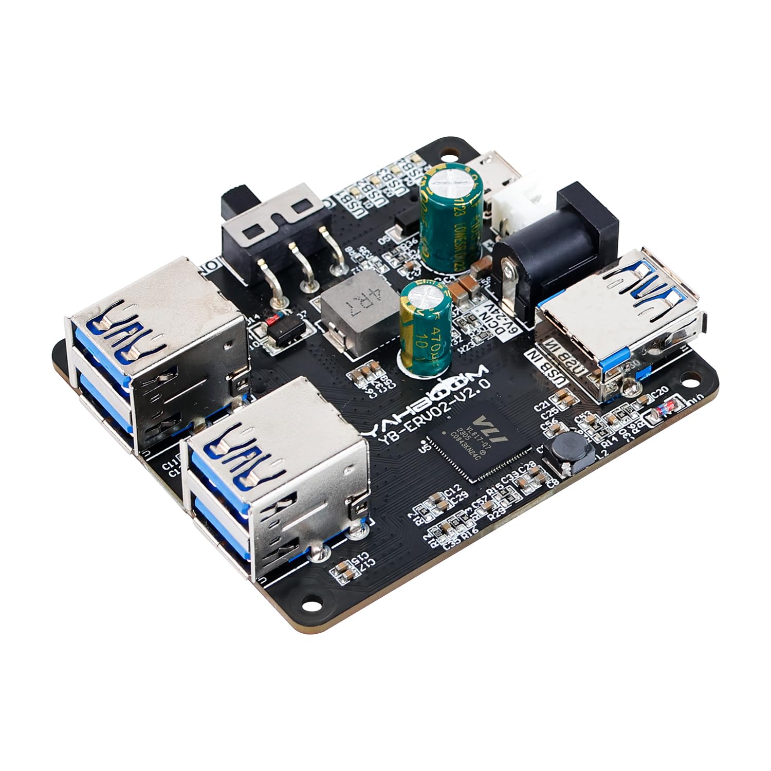 Yahboom 4 Port USB 3.0 Hub for Raspberry Pi Jetson Nano ROS Robot, Compatible with USB 3.0/2.0/1.1 Driver-Free Plug&Play, Onboard External USB-A,5V (micro-USB),9~24V Power Port, for High-power Device
