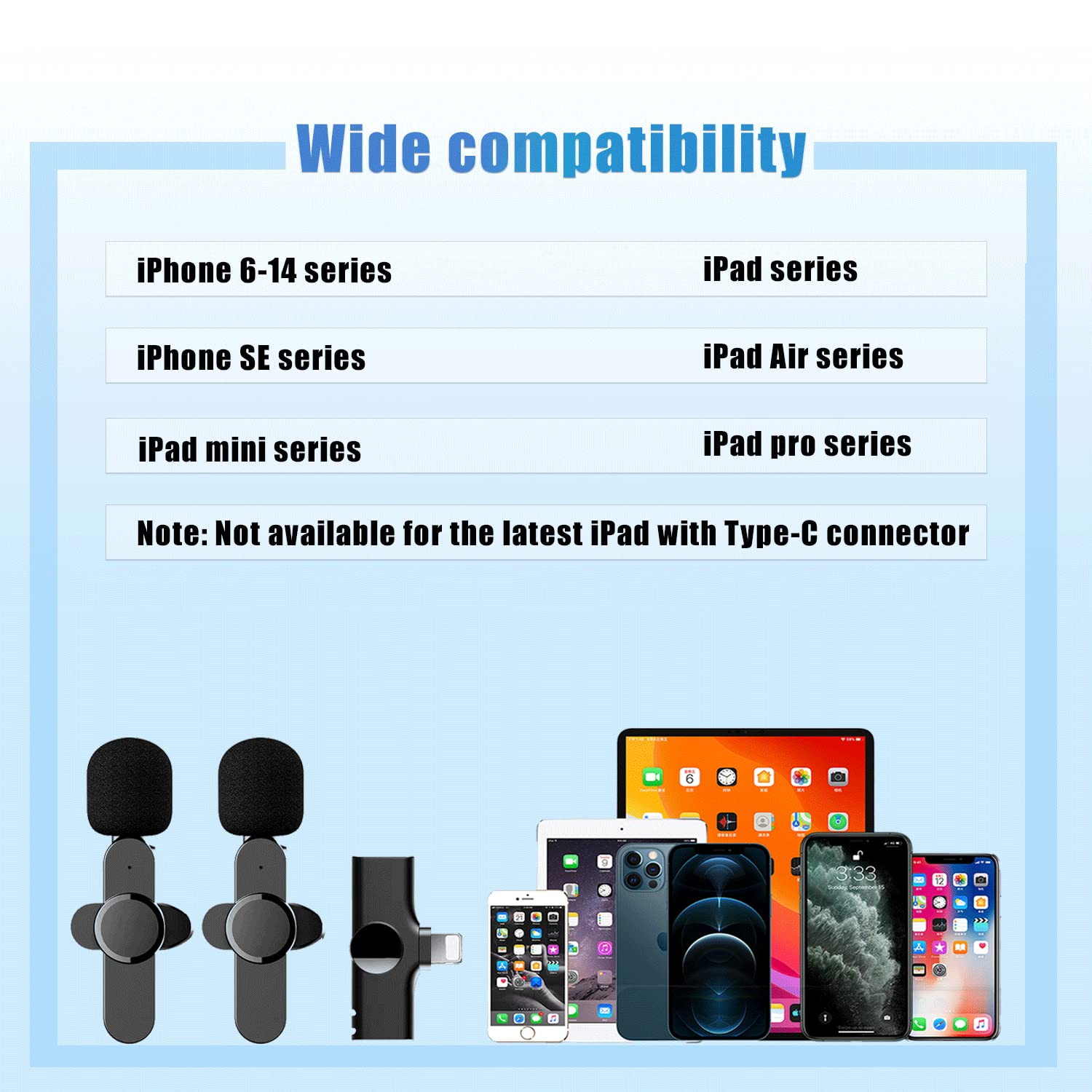 UDEE Professional Wireless Lavalier Lapel Microphone for iPhone, iPad,2 Clip-on Lapel Mini Microphone,Wireless Recording Mic for Interview,Video,Vlog,YouTube,TikTok