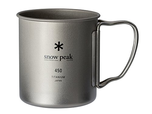 Snow Peak Ti-Single 450 Cup - Lightweight & Compact Titanium Cup with Foldable Handles - D 3" H 3.2"