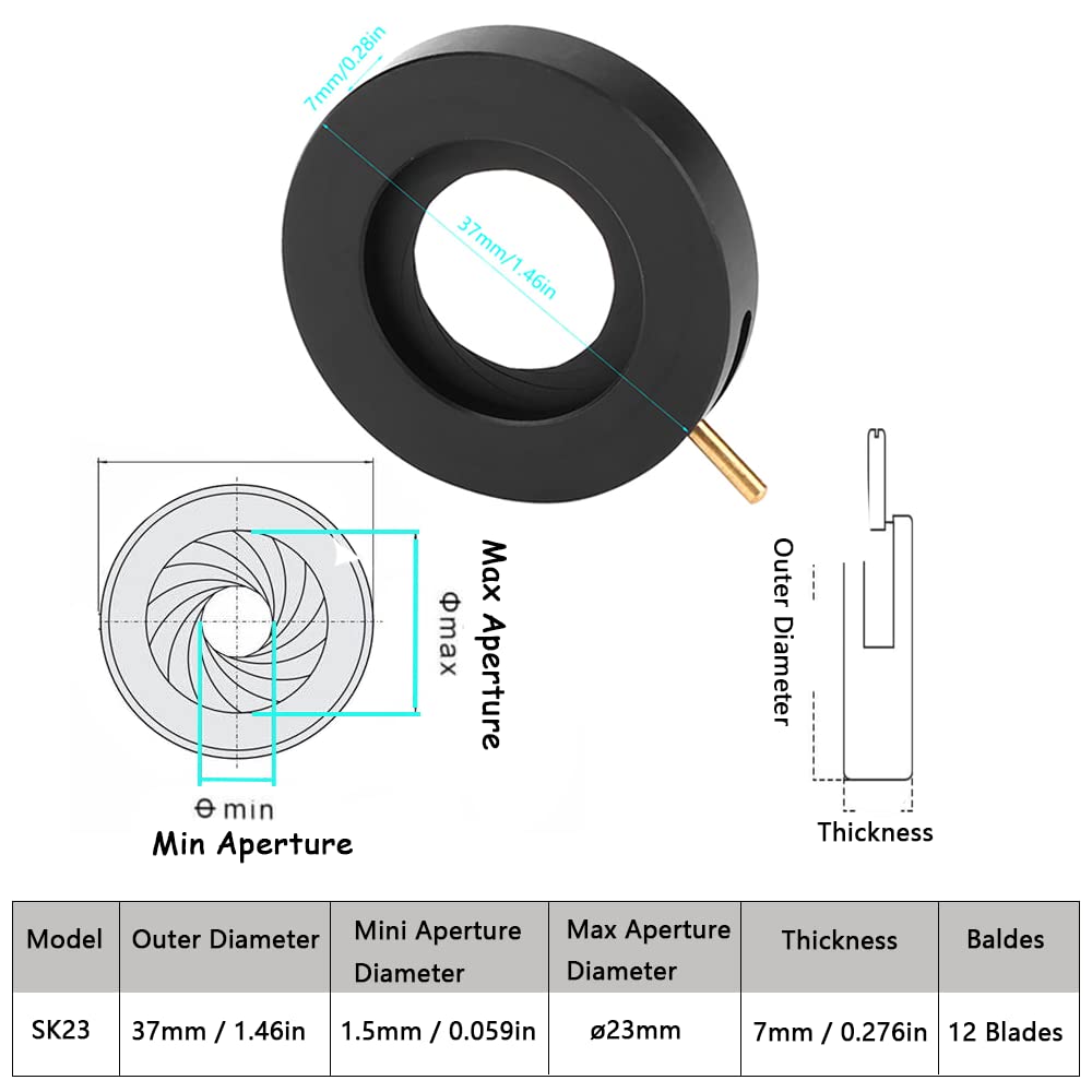 Watris Veiyi Microscope Iris Adapter, Adjustable Iris Aperture Diaphragm, Lens Optical Diaphragm, Microscope Aperture, Microscope Accessories for Laboratory(SK23)