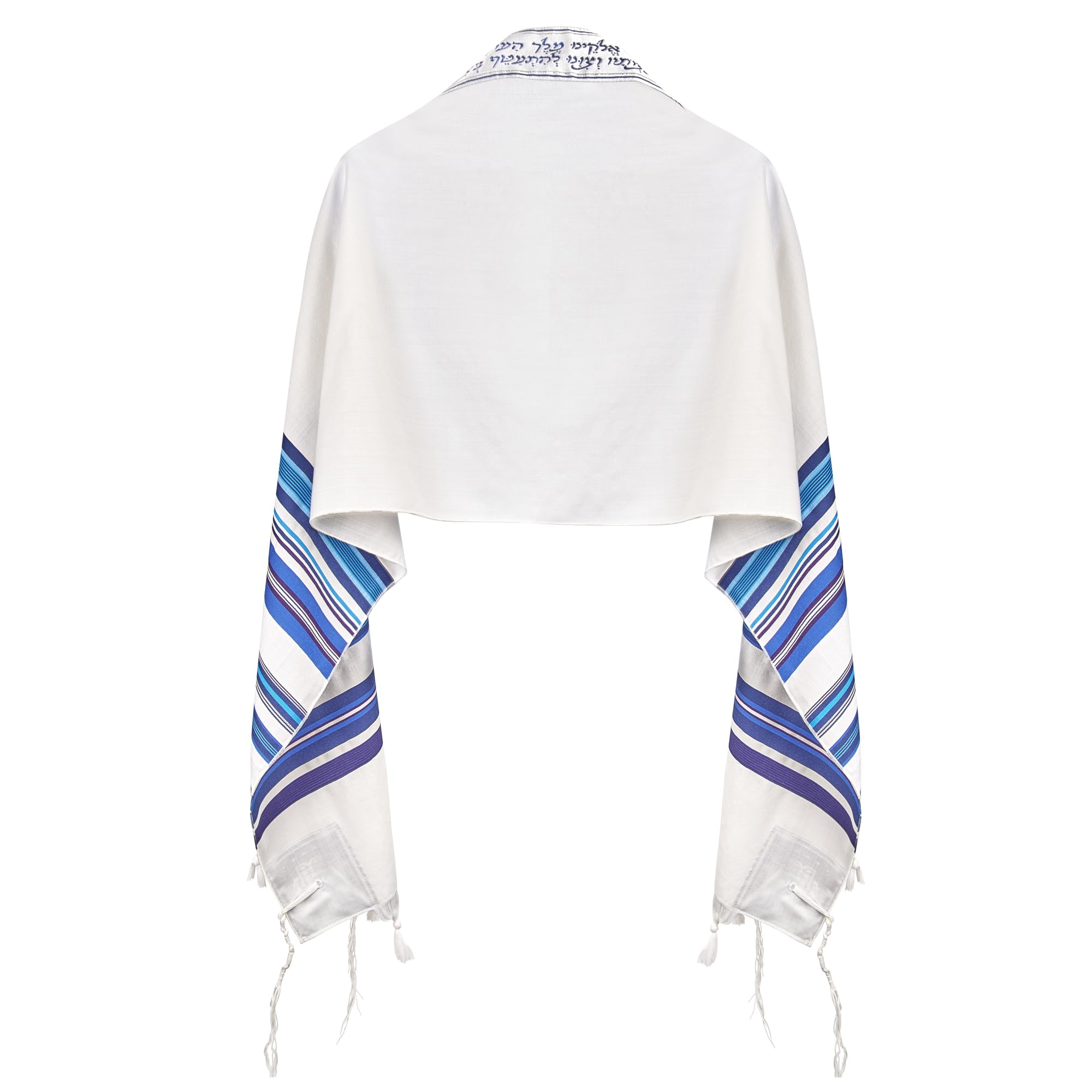 Zion Judaica Bnei Ohr Wool Tallit Prayer Shawl with Matching Talis Bag Multi Blue Tone Stripes with Tzitzit - Certified Kosher - Israel Import (24" x 72")