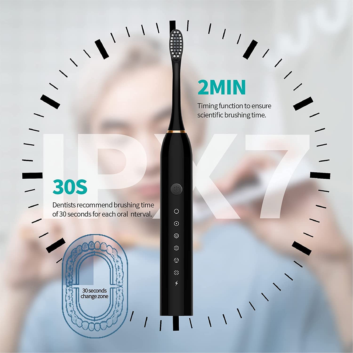 Yevheniys Sonic Electric Toothbrushes USB Rechargeable Ultrasonic Tooth Brush with 4 Brush Heads 6 Cleaning Modes and Smart Timer IPX7 Waterproof Cleaning Toothbrushes for Adults and Kids (Black)