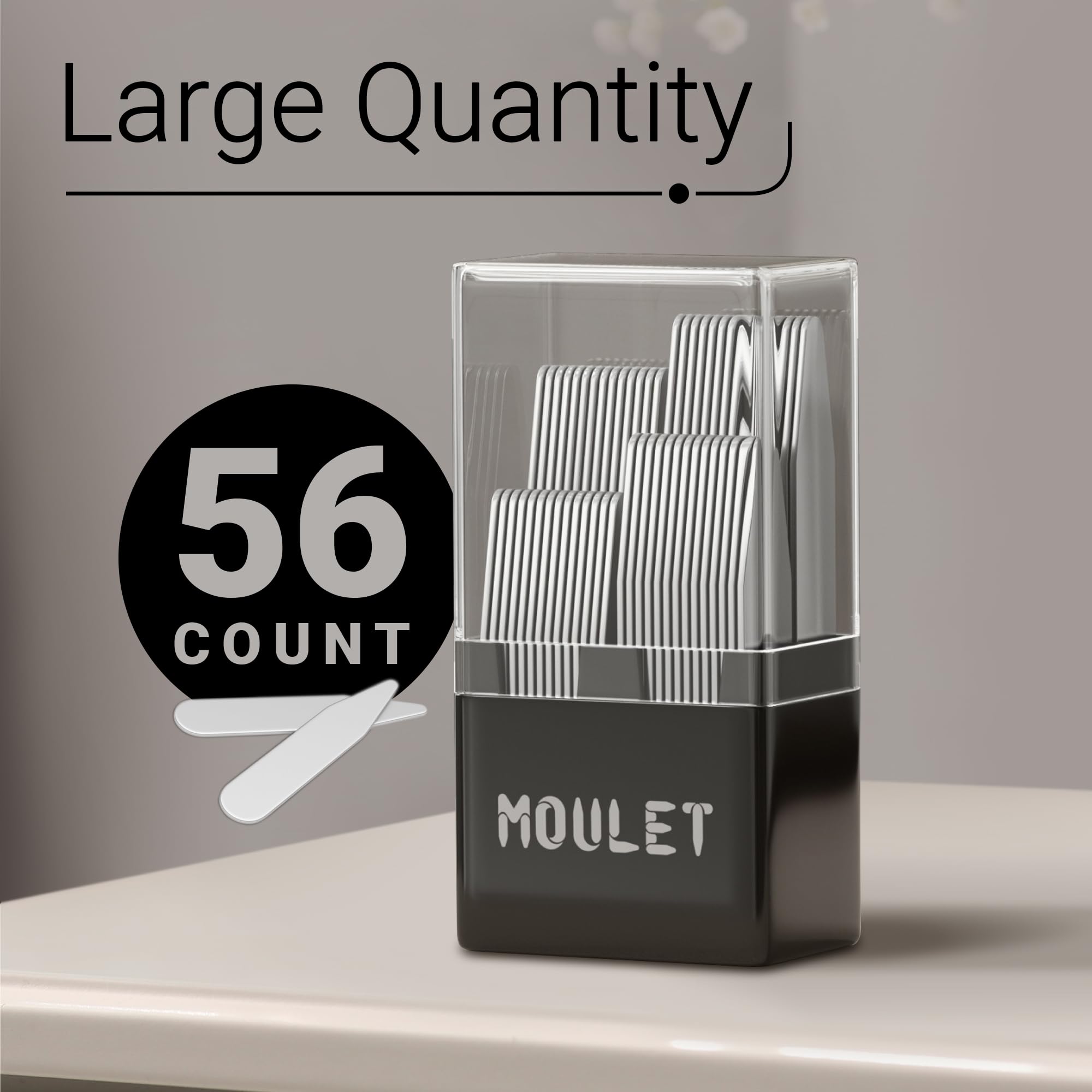 Moulet 56 Collar Stays for Men's Dress Shirts - Premium, 4 Sizes - Metal Collar Stays (Stainless Steel)