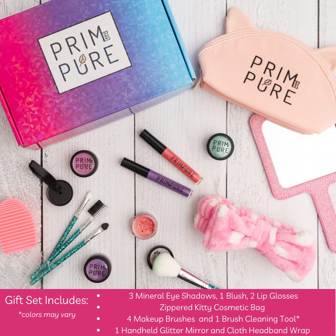 Prim and Pure Ultimate Mineral Kids Makeup Gift Set | Perfect for Play Dates & Birthday Parties | Kids Safe Eyeshadow Makeup β Mineral Blush | Organic & Natural Makeup Kit for Kids| Made in USA
