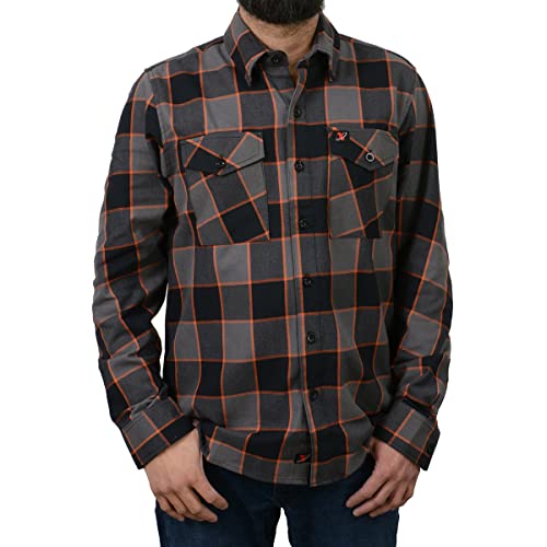 Milwaukee Leather MNG11648 Men's Grey with Brown and Orange Long Sleeve Cotton Flannel Shirt - 2X-Large