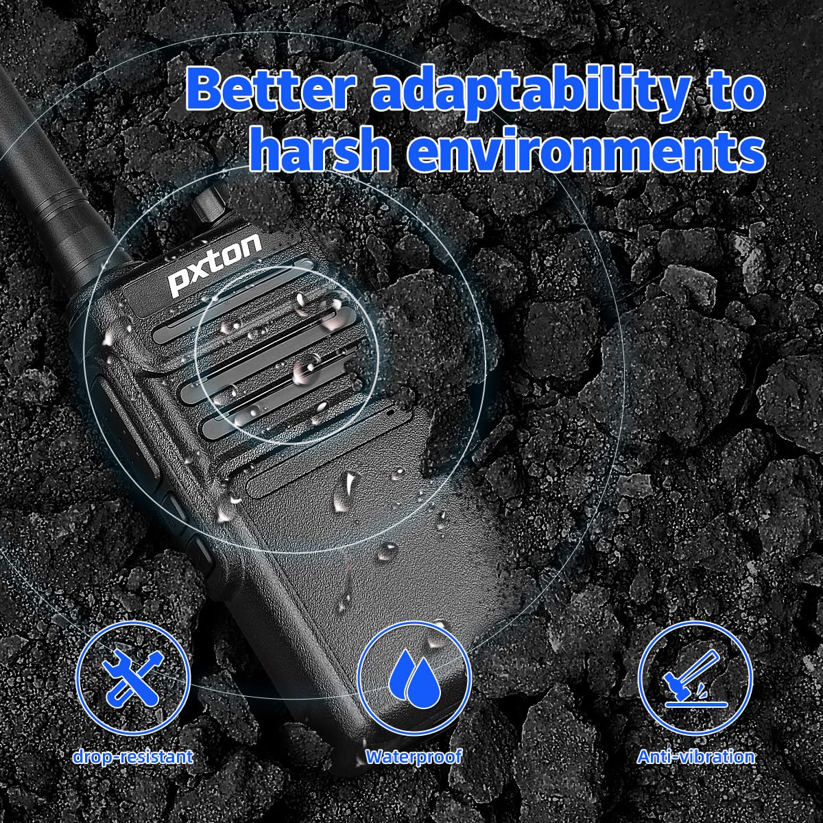pxton Waterproof walkie talkies Long Range for Adults with Headphones and Charger Dock,GMRS Handheld Two Way radios Rechargeable NOAA walkie Talkie (4 Pack)