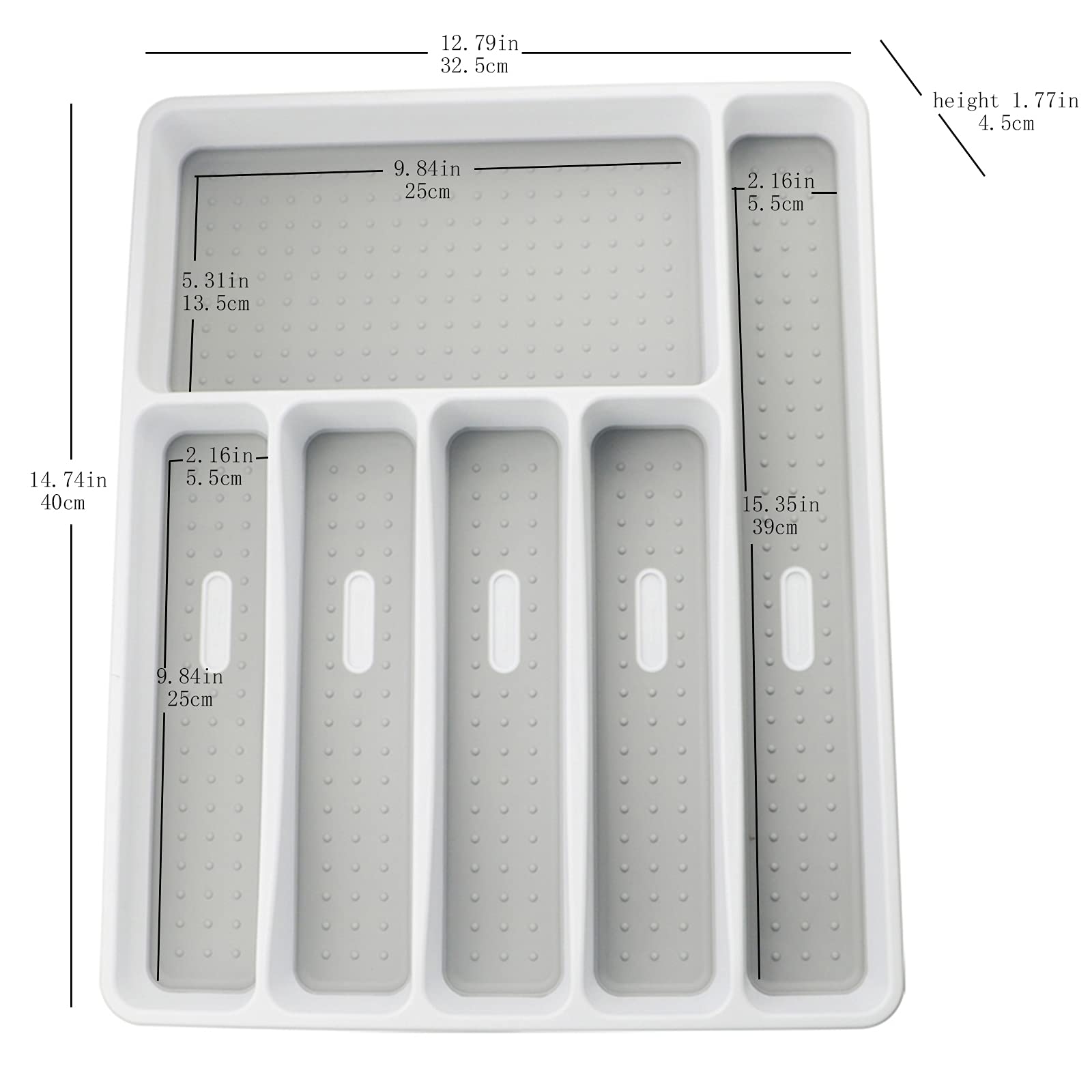Uniturcky Classic Large Cutlery Tray, Silverware Tray for Drawer, 6 Compartment Flatware Organizer Holder/Divider, Multi-Purpose Storage With Non-slip Rubber Feet for Kitchen, Office, Bathroom