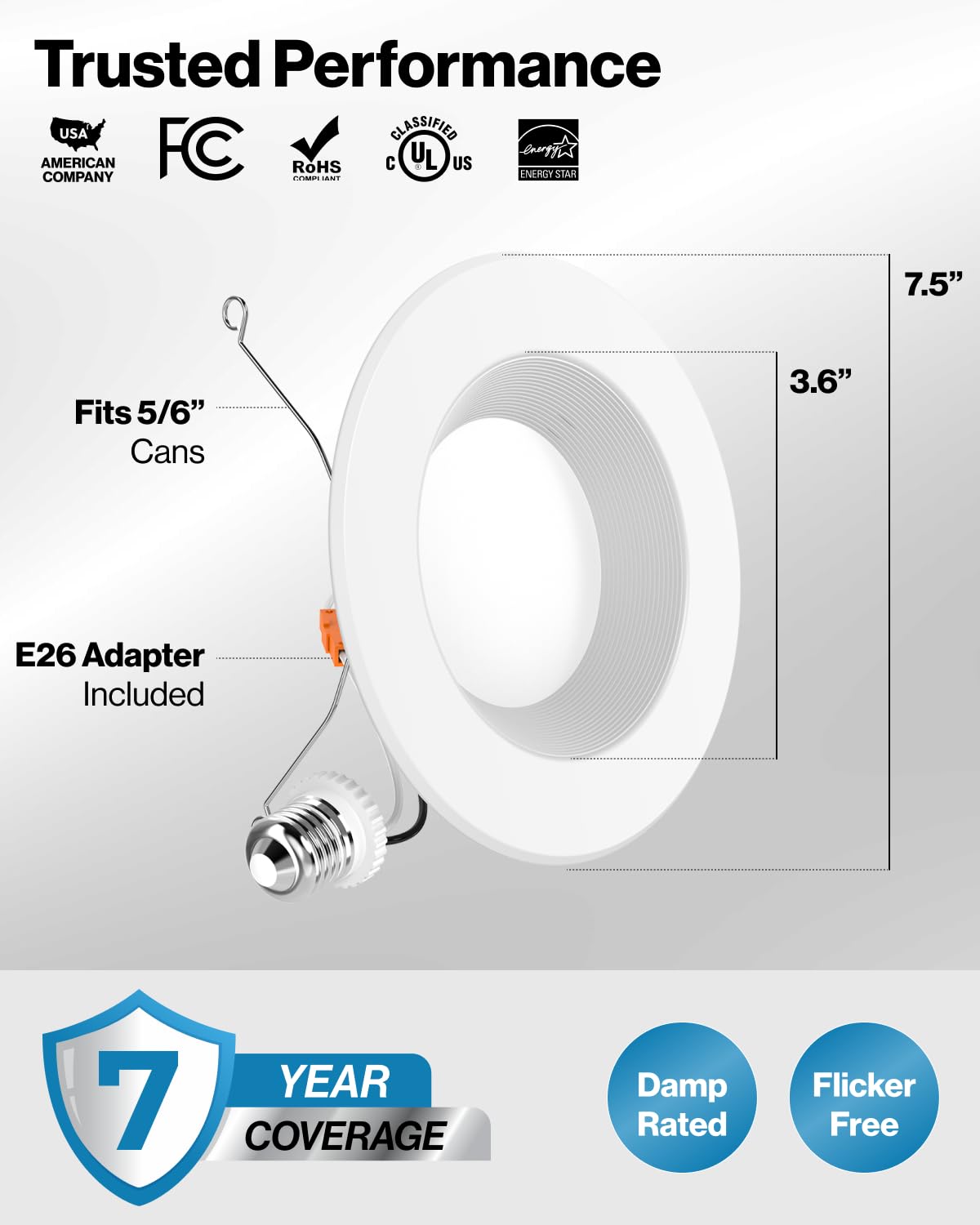 Sunco 12 Pack 5/6 Inch LED Can Lights Retrofit Recessed Lighting Selectable 2700K/3000K/3500K/4000K/5000K Dimmable Baffle Trim 13W=75W 965 LM Replacement Conversion Kit UL