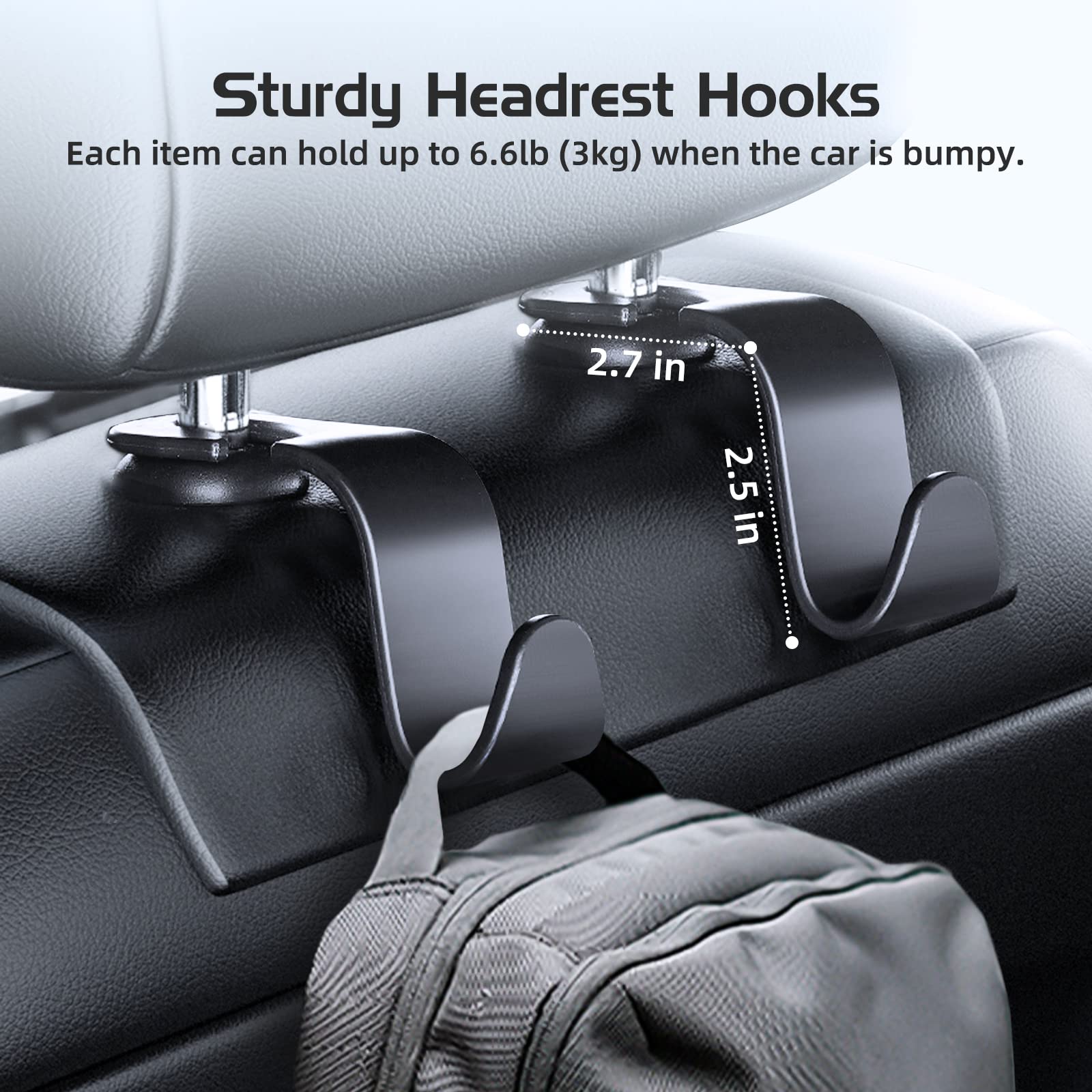 YUICHH Car Headrest Mount Car Tablet Holder with 2 Pack Car Seat Headrest Hooks, Ipad Holder for Car Compatible with 5-12.9”IPad/Tablet/Phone/Switch, 360° Rotating Headrest Tablet Holder