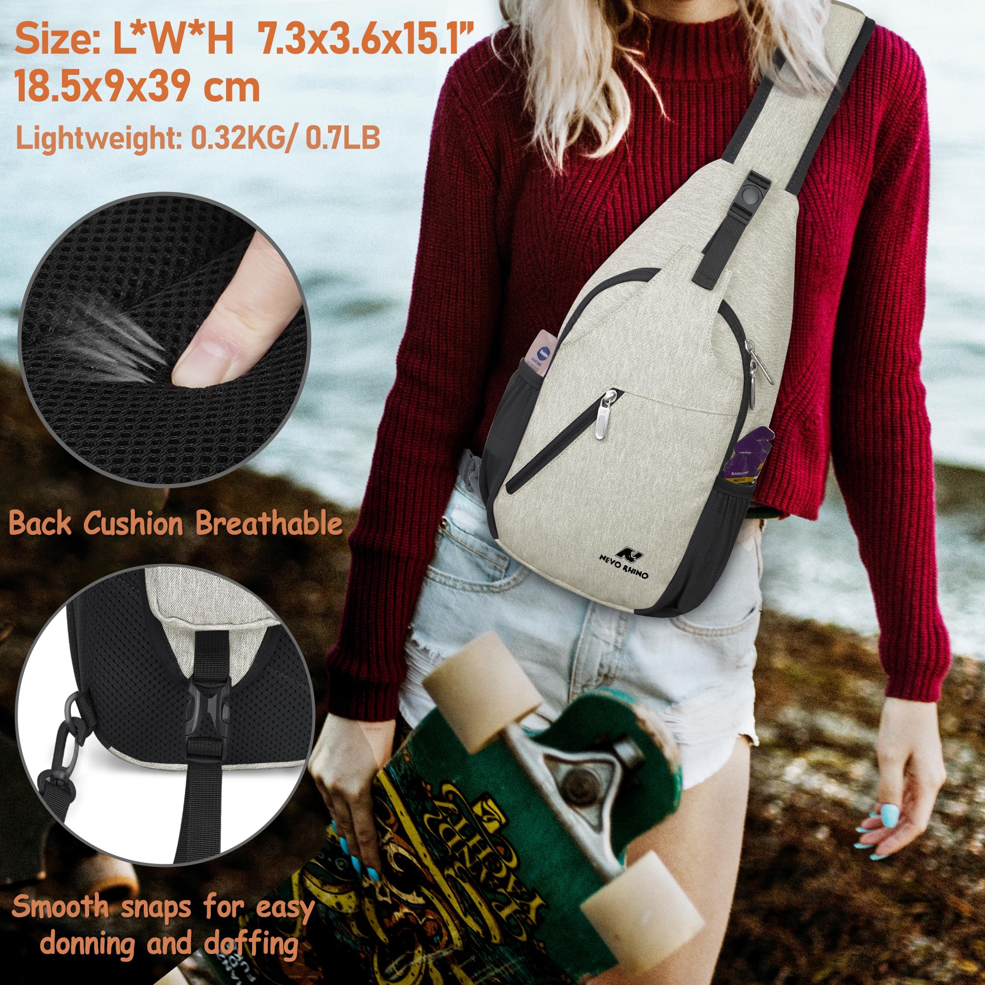 N NEVO RHINO Sling Backpack Multipurpose Crossbody Bag Sling Bag Daypack Shoulder Bag for Travel Hiking
