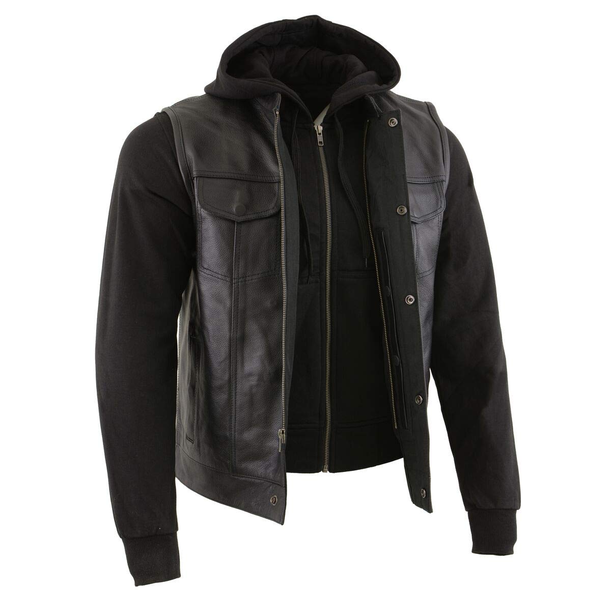 Milwaukee Leather LKM3714 Men's Black Club Style '2 in 1' Zipper Vest with Full Sleeve Hoodie and Quick Draw Pocket - 3X-Large