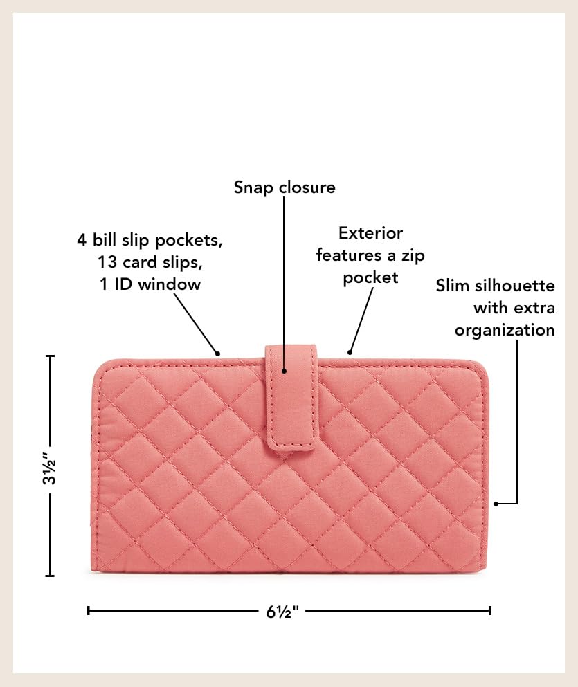 Vera Bradley Cotton Finley Wallet with RFID Protection, Paradise Coral