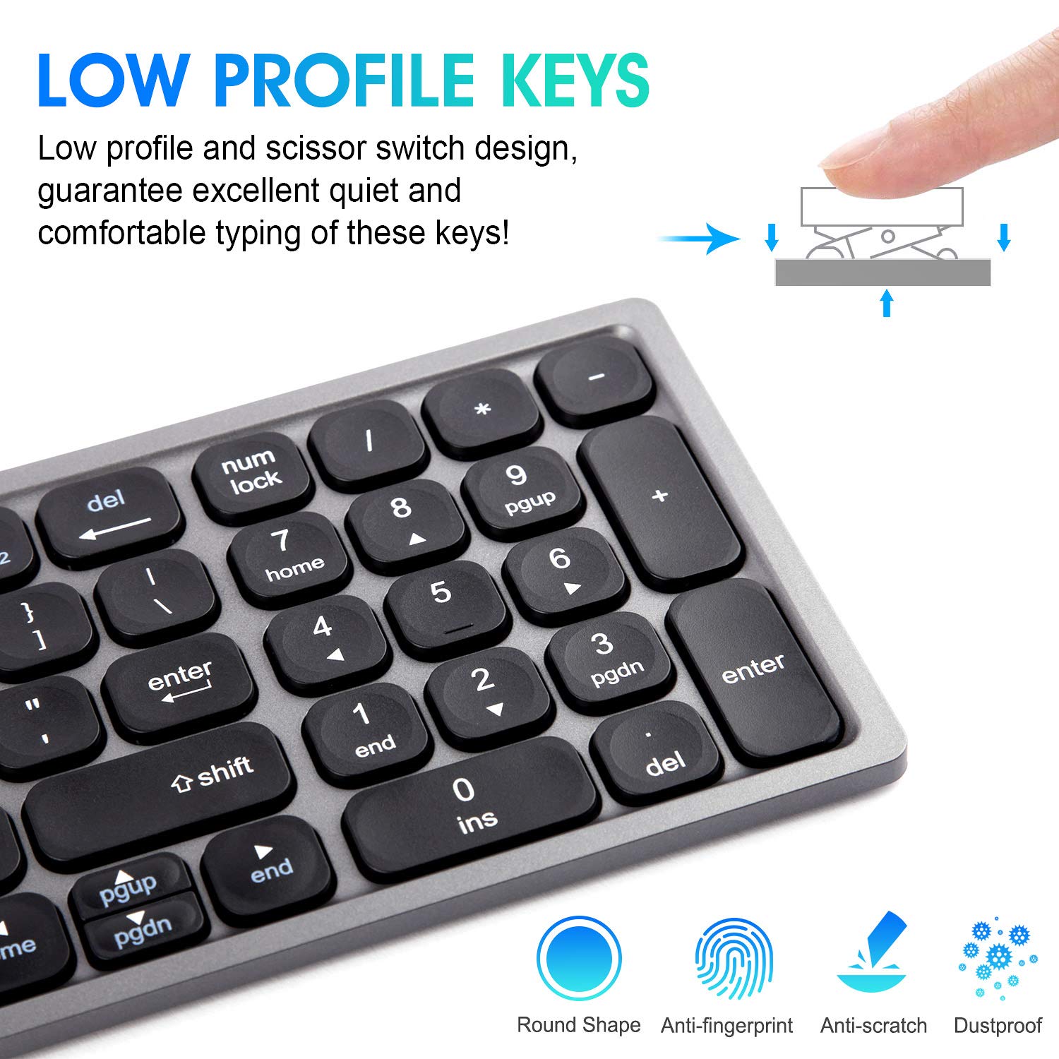 Samsers Foldable Bluetooth Keyboard with Numeric Keypad Full Size Portable Wireless Keyboard with Holder, Rechargeable Pocket Folding Keyboard for iOS Windows Android Phone Tablet Laptop - Dark Grey