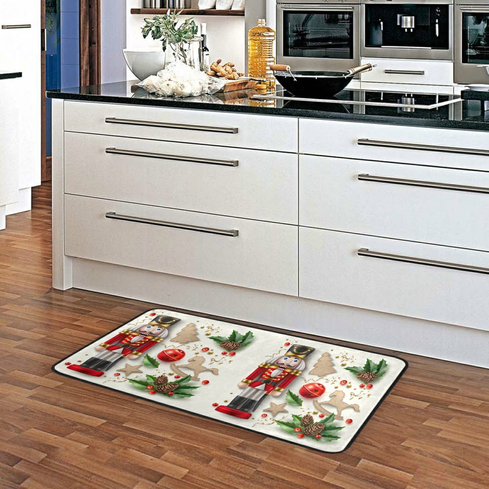 SLHKPNS Kitchen Mat Cute Nutcracker Christmas Non-Slip,Cherry Red Kitchen Rugs Comfort Runner Doormat 39x20 Inch Soft Floor Mat for Home Decor