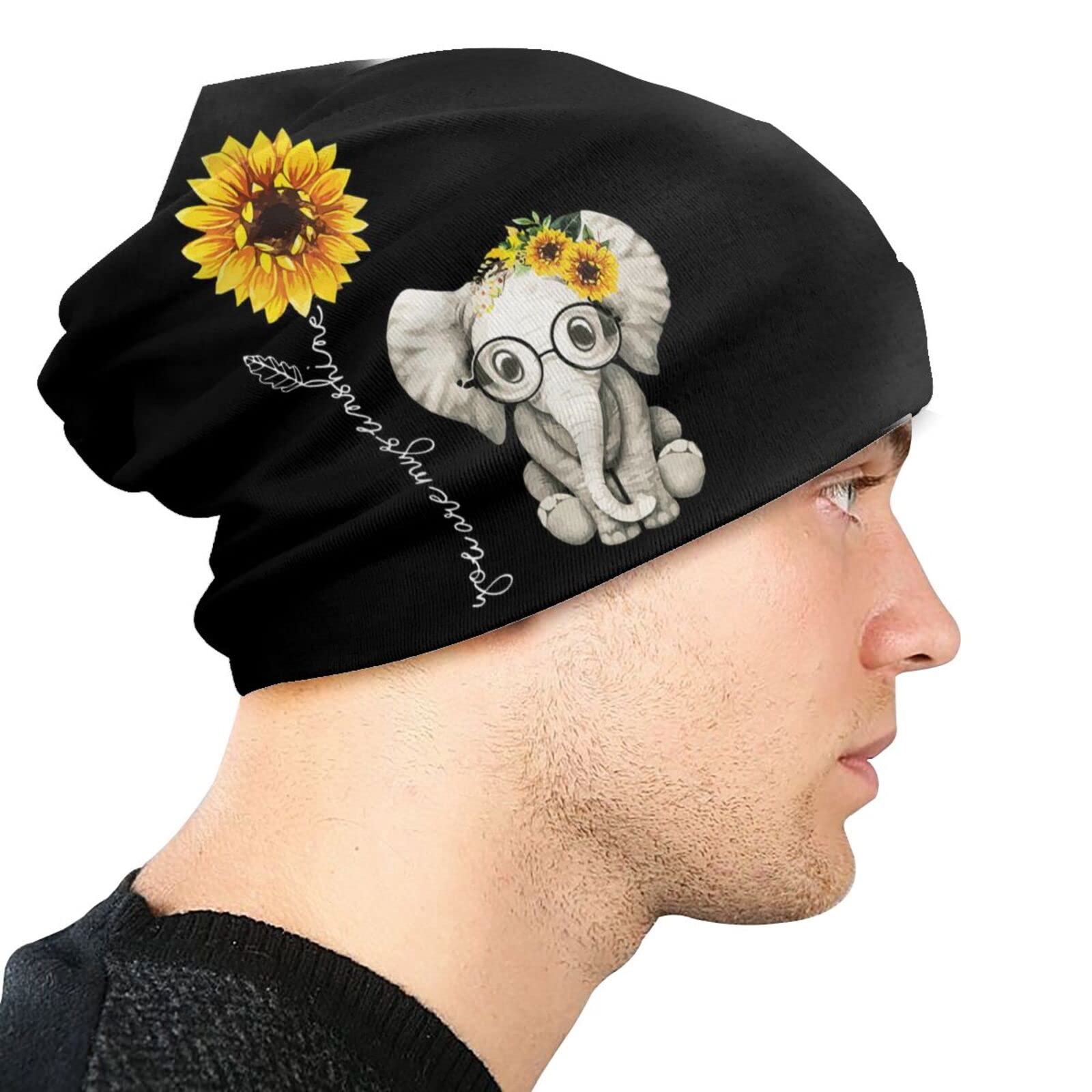 Sunflower Elephant Beanie Hat Cap Keep Warmknit Stocking Cap Slouchy Headwear for Men and Women
