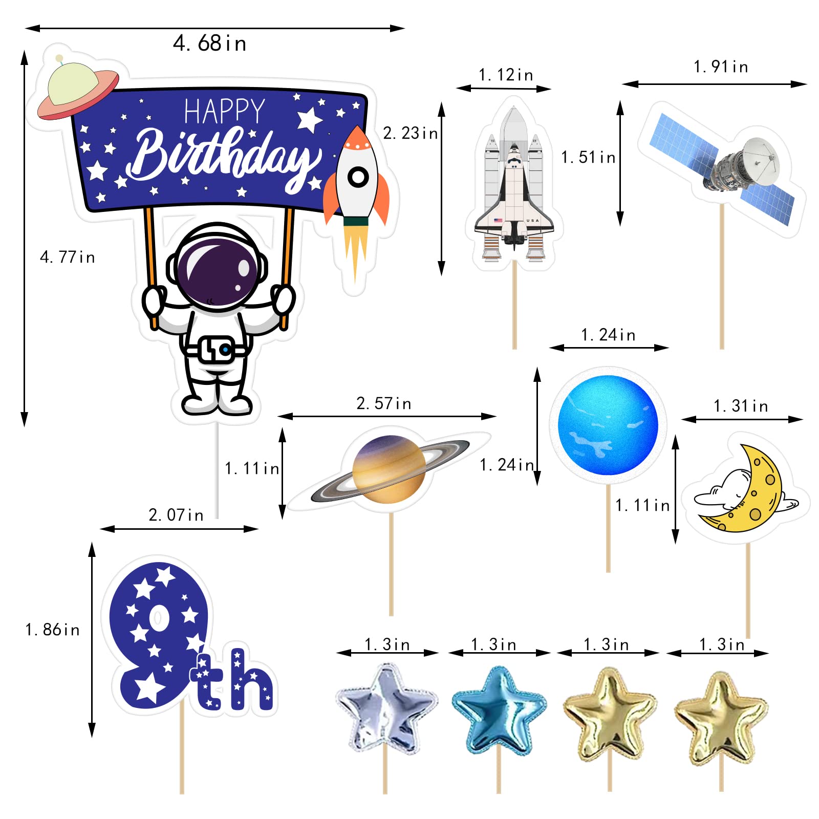 Space 9th Happy Birthday Cake Topper for Boy Girl space jam Galaxy Solar System Space Man Party Decorations Glitter Rocket Planet Astronaut Cupcake Toppers