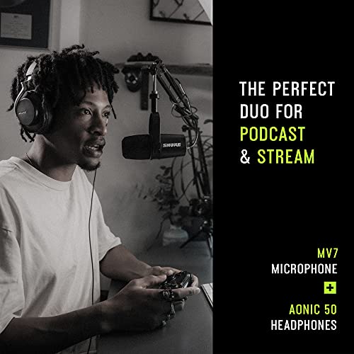 Shure MV7 USB/XLR Dynamic Microphone + AONIC 50 Wired/Wireless Noise Cancelling Headphones for Podcasting, Recording, Streaming & Gaming, Professional Quality Sound & Durability - Black/Black