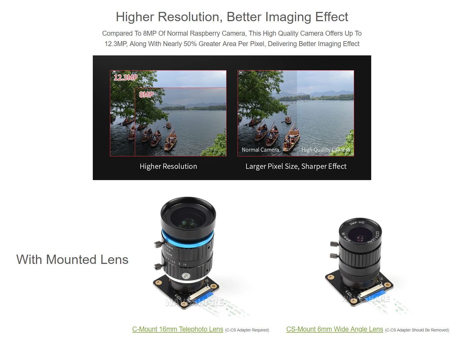 Waveshare IMX477 12.3MP Camera for Raspberry Pi CM3/CM3 Lite/CM3+/CM3+ Lite/CM4/Jetson Nano Developer Kit Supports C/CS Lenses(Required but Not Included)