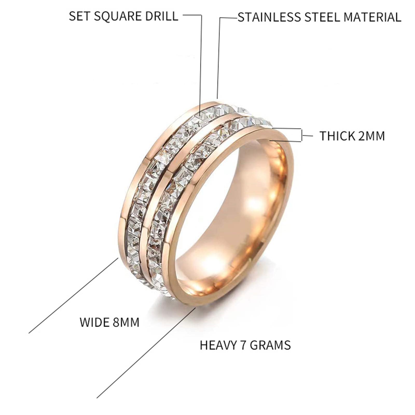xrxebv Women Stackable Eternity Ring Wedding Bands,18K Gold Plated Cubic Zirconia Promise Rings (silver, 7)