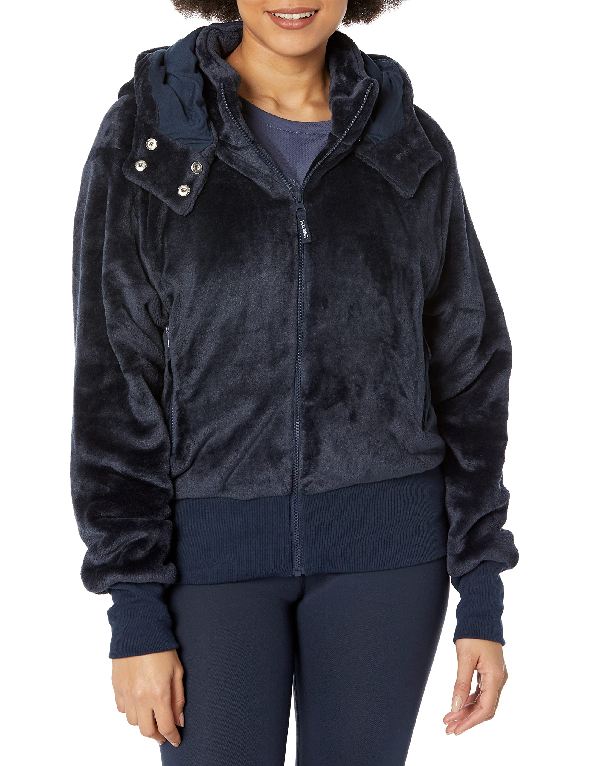 Spalding Women's Sherpa Hooded Jacket, Navy Blazer, Large